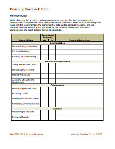 10+ Coach Feedback Form Templates in PDF | DOC