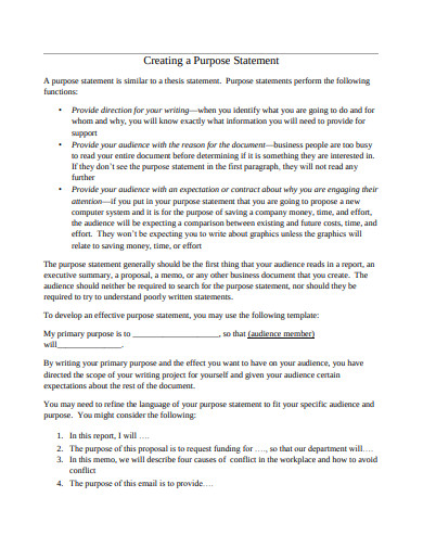 19+ Purpose Statement Templates in PDF | DOC