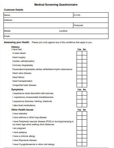 16+ Medical Screening Questionnaire Templates in PDF | Microsoft Word