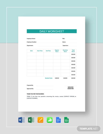 8+ Daily Worksheet Templates - Free Word Excel Documents Download!