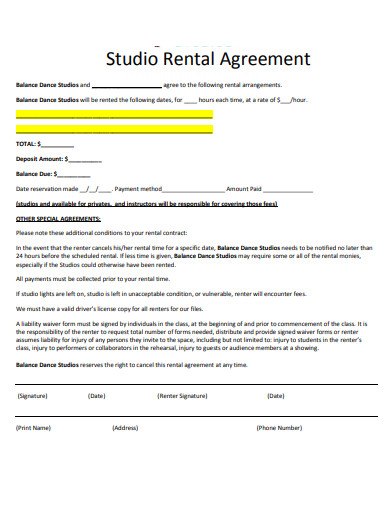 24+ Studio Rental Agreement Templates in PDF
