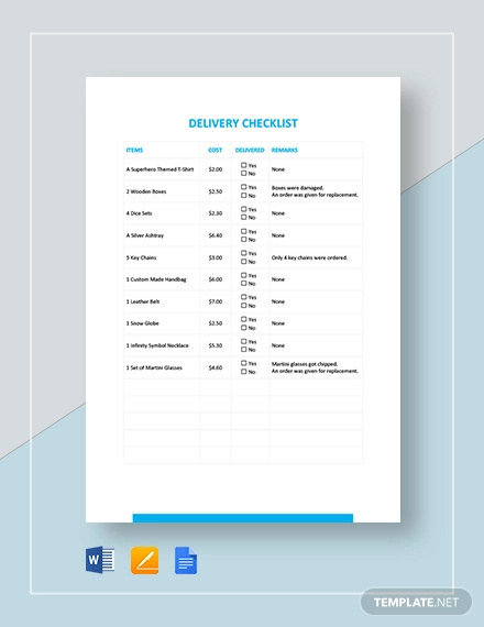 11+ Delivery Checklist Templates - Google Docs, Word, Pages, Pdf