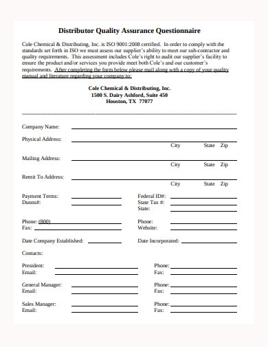 10+ Quality Assurance Questionnaire Templates in PDF | Microsoft Word