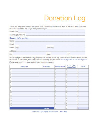 6+ Donation Log Templates in PDF