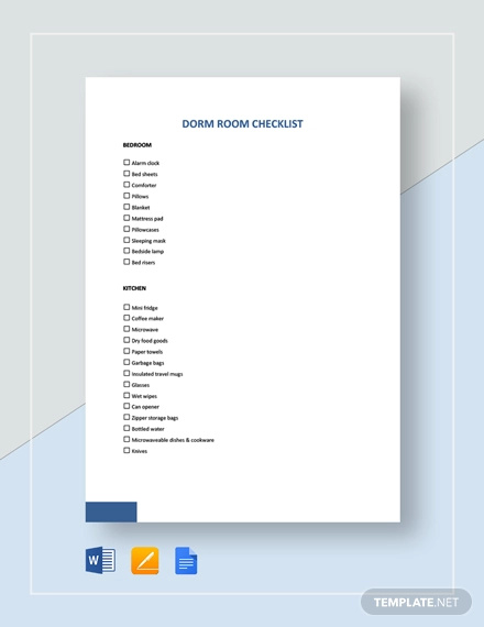 Dorm Room Checklist Template - 9+ Free Word, PDF Documents Download