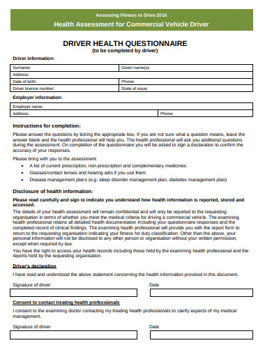 21+ Driver Questionnaire Templates in PDF | DOC | XLS