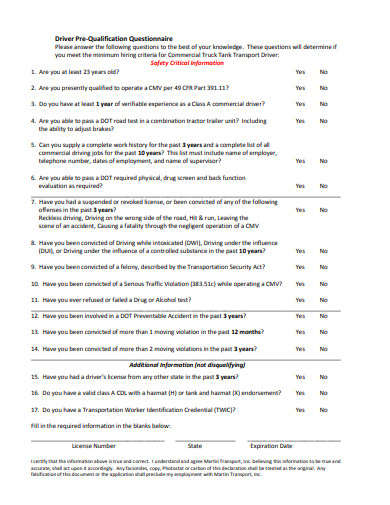 21+ Driver Questionnaire Templates in PDF | DOC | XLS