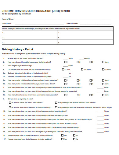 21+ Driver Questionnaire Templates in PDF | DOC | XLS