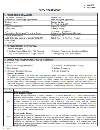 12+ Duty Statement Templates in PDF | DOC