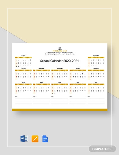 10+ School Calendar Templates in Google Docs | Pages | MS Word | PDF