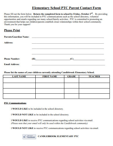 10+ Parent Contact Form Templates in PDF | DOC