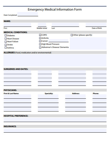 12+ Emergency Medical Information Form Templates in PDF | DOC