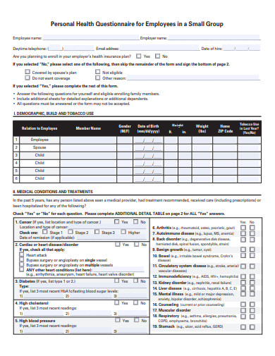 10+ Employee Health Questionnaire Templates in PDF | DOC