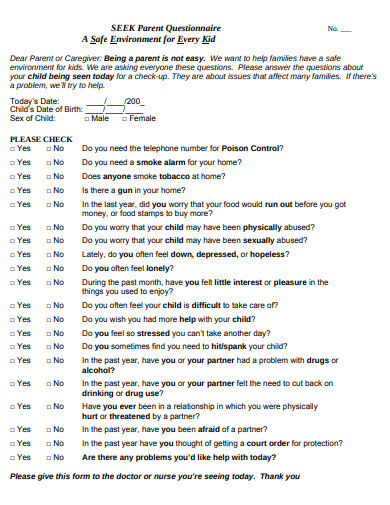 23+ Parent Questionnaire Templates in PDF | DOC
