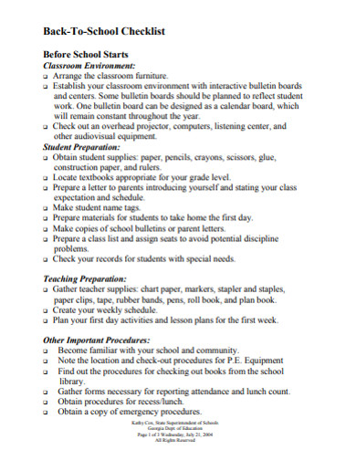 20+ School Checklist Templates in Google Docs | Word | Pages | PDF