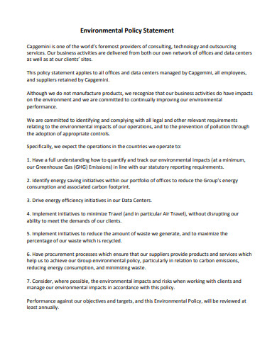 20+ Environmental Policy Statement Templates in PDF | DOC