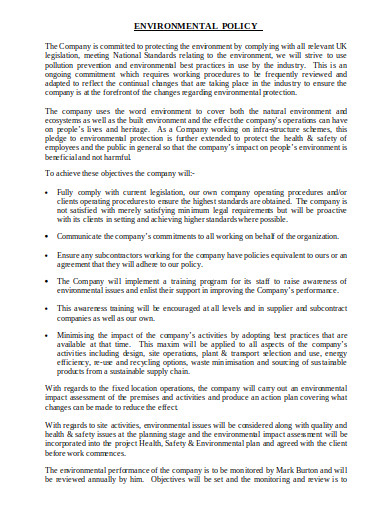 20+ Environmental Policy Statement Templates in PDF | DOC