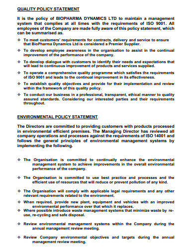 20+ Environmental Policy Statement Templates in PDF | DOC