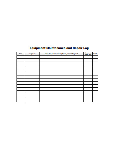 FREE 11+ Equipment Maintenance Log Templates in PDF | MS Word