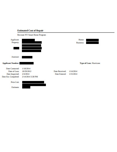 4+ Property Repair Estimate Sheet Templates in PDF