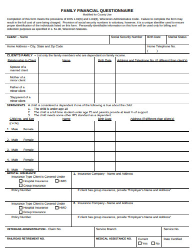 10+ Financial Questionnaire Templates in PDF | Microsoft Word