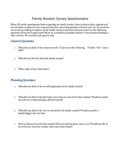 5+ Family Reunion Survey Templates in PDF | Word
