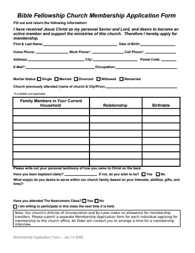 FREE 6+ Church Membership Application Form Templates in PDF | MS Word