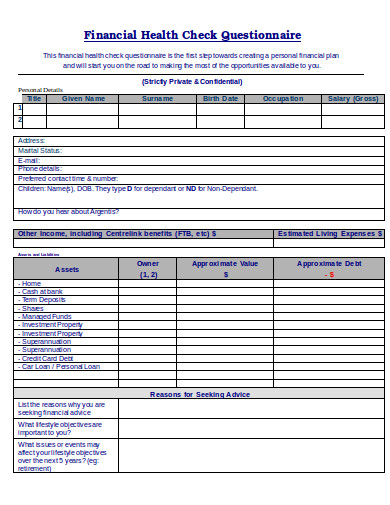 10+ Financial Questionnaire Templates in PDF | Microsoft Word