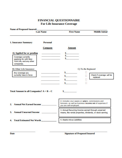 10+ Financial Questionnaire Templates in PDF | Microsoft Word