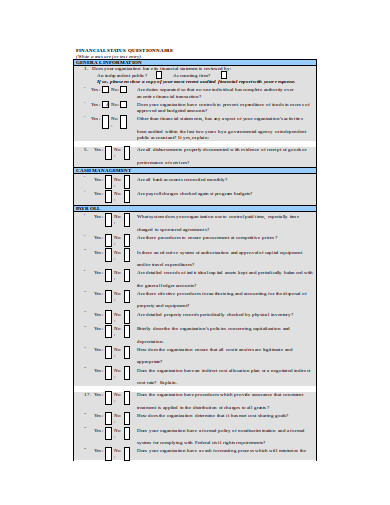 10+ Financial Questionnaire Templates in PDF | Microsoft Word