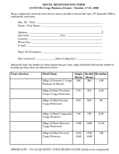 12+ Hotel Registration Form Templates in MS Word