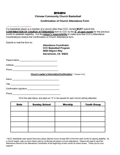 8+ Church Attendance Sheet Templates in PDF | DOC