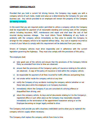 FREE 21+ Company Vehicle Policy Templates in PDF | MS Word | Google ...