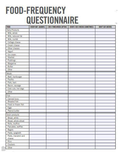 10 Food Frequency Questionnaire Templates In Pdf Ms Word