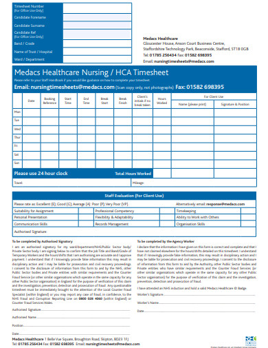 9+ Nursing Timesheet Templates in PDF | DOC | XLS