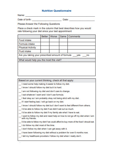 21+ Nutrition Questionnaire Templates in PDF | DOC