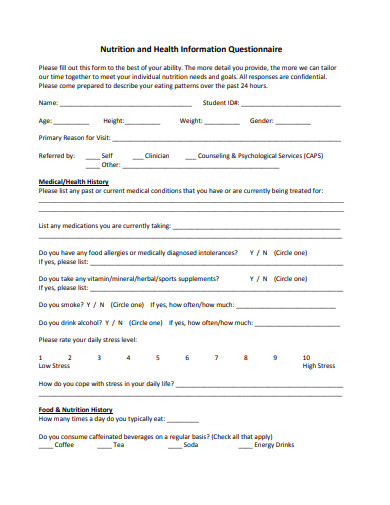 21+ Nutrition Questionnaire Templates in PDF | DOC