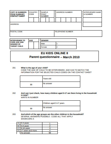 23+ Parent Questionnaire Templates in PDF | DOC