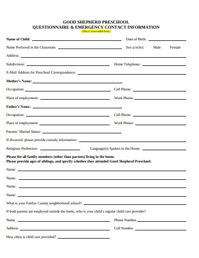 15+ Preschool Questionnaire Templates - PDF, DOC