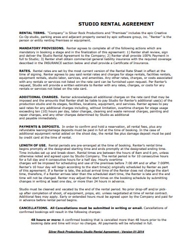 24+ Studio Rental Agreement Templates in PDF