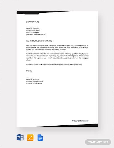 FREE 5+ Apology Letter to Teacher Templates in Google Docs | MS Word ...