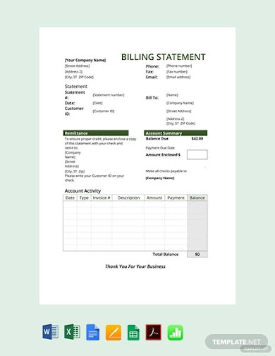 17+ Billing Statement Templates in Google Docs | Google Sheets | Word ...