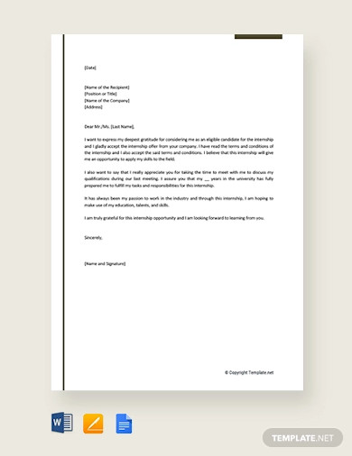 10+ Internship Acceptance Letter Templates in Google Docs | Word ...
