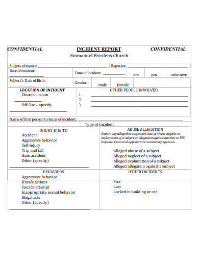 10+ Church Incident Report Templates in PDF | DOC