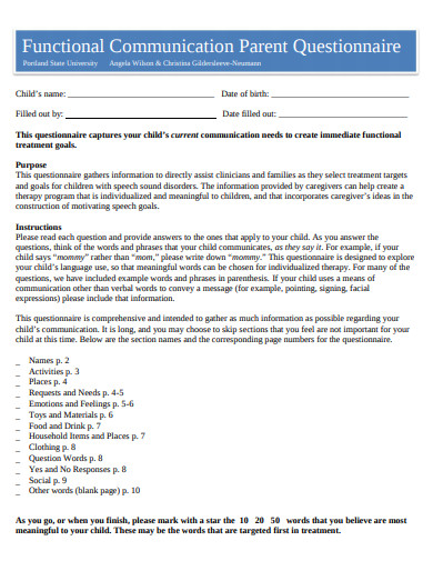 23+ Parent Questionnaire Templates in PDF | DOC