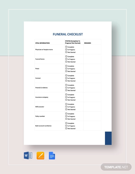 15+ Funeral Checklist Templates in PDF | Word | XLS