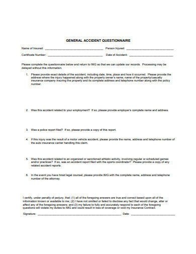 21+ Accident Questionnaire Templates in PDF | DOC