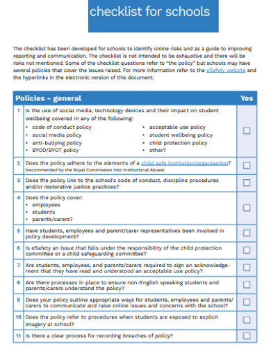 20+ School Checklist Templates in Google Docs | Word | Pages | PDF