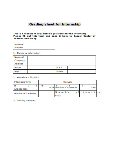 4+ Internship Grading Sheet Templates in PDF | DOC