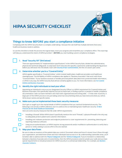 FREE 10+ HIPAA Security Checklist Templates in PDF | MS Word